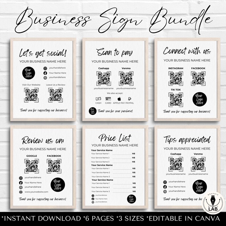 Business Sign Template: Digital Download, Canva QR Code & Scan-to-pay ...
