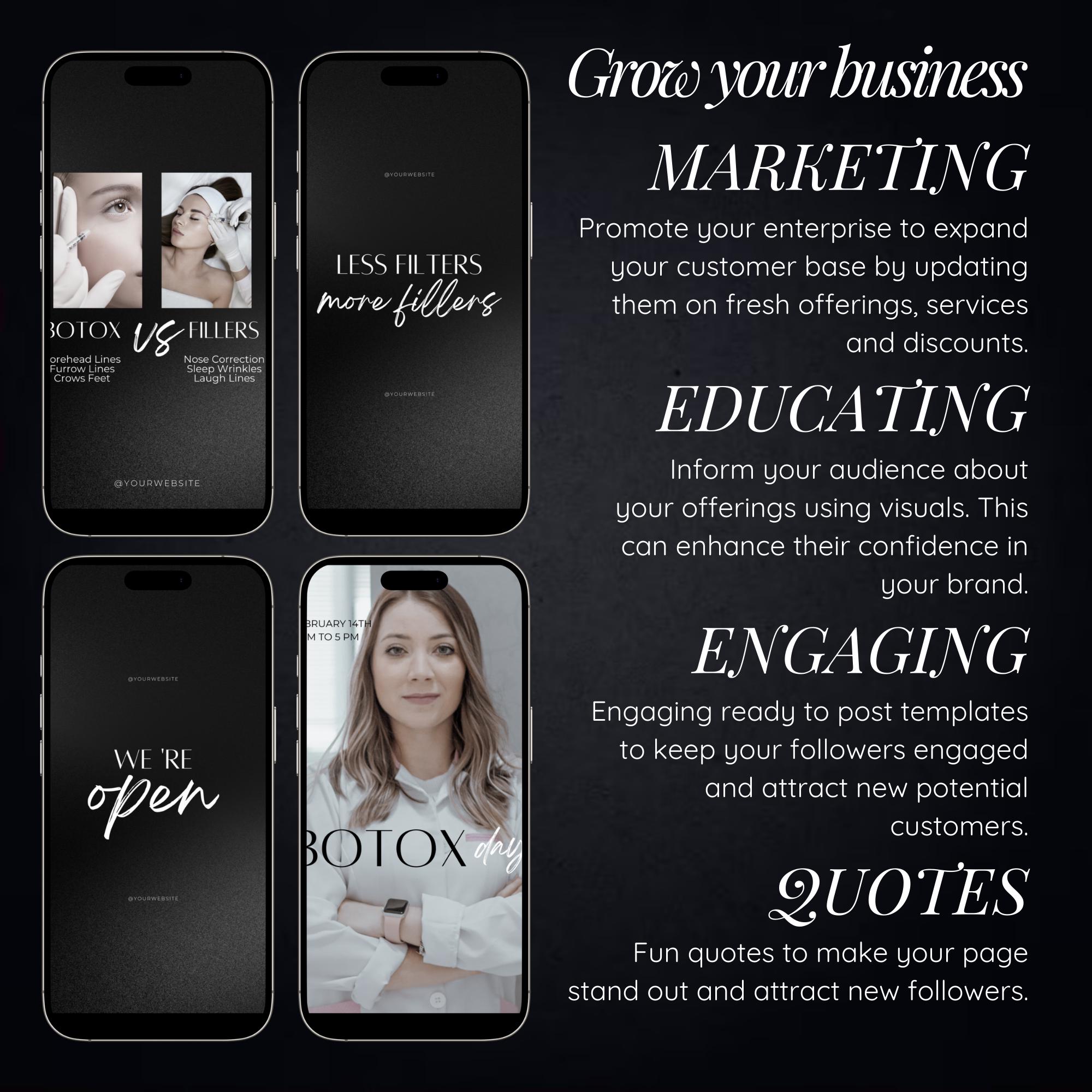 Botox & Fillers Instagram Posts and Stories: Esthetician Feed Templates ...