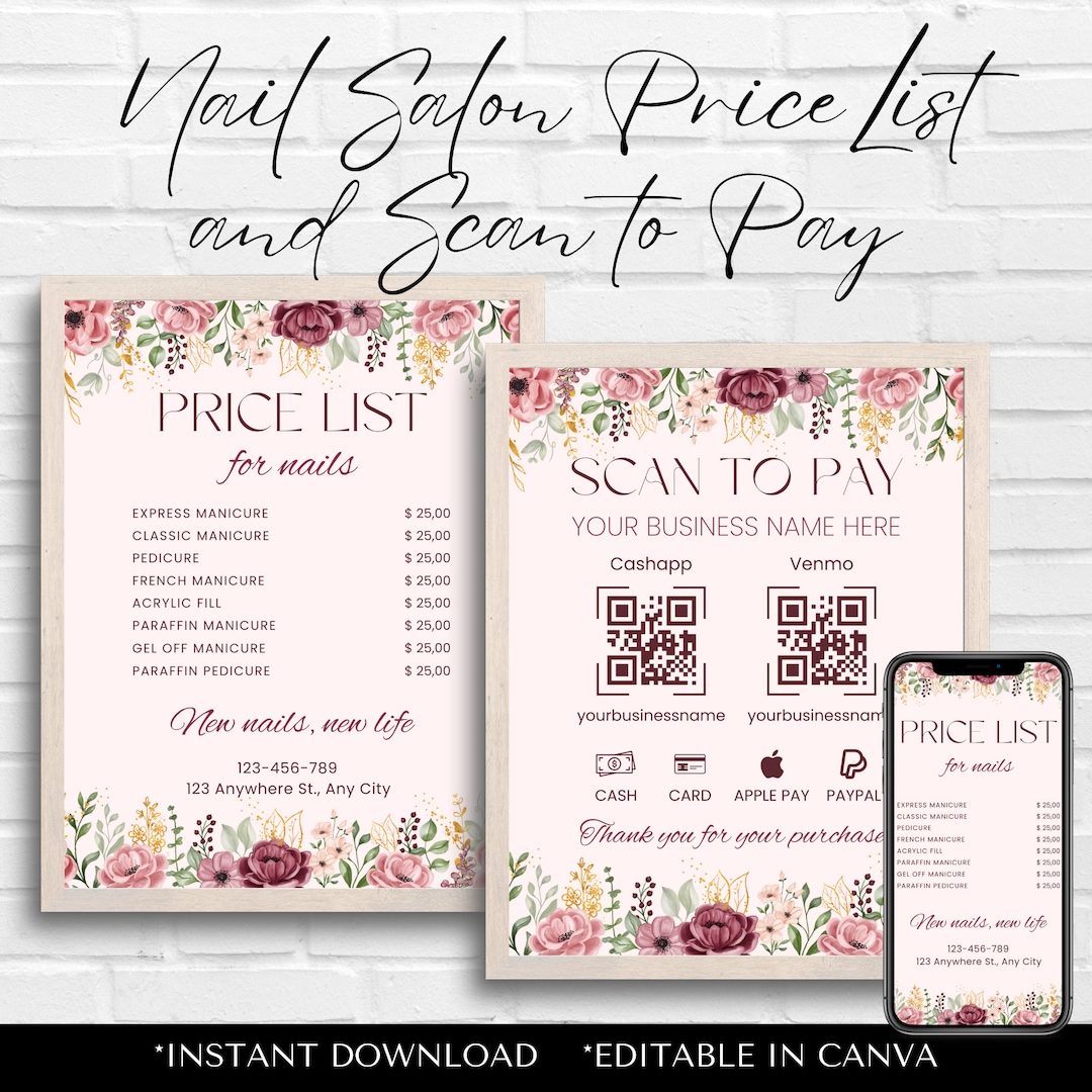 Nail Salon Price List Template | Elegant Spa Pricing Menu ...