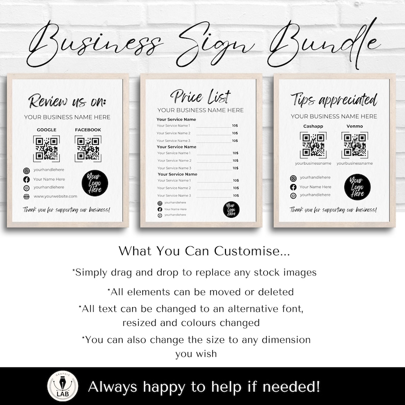 Business Sign Template: Digital Download Canva QR Code & - Etsy