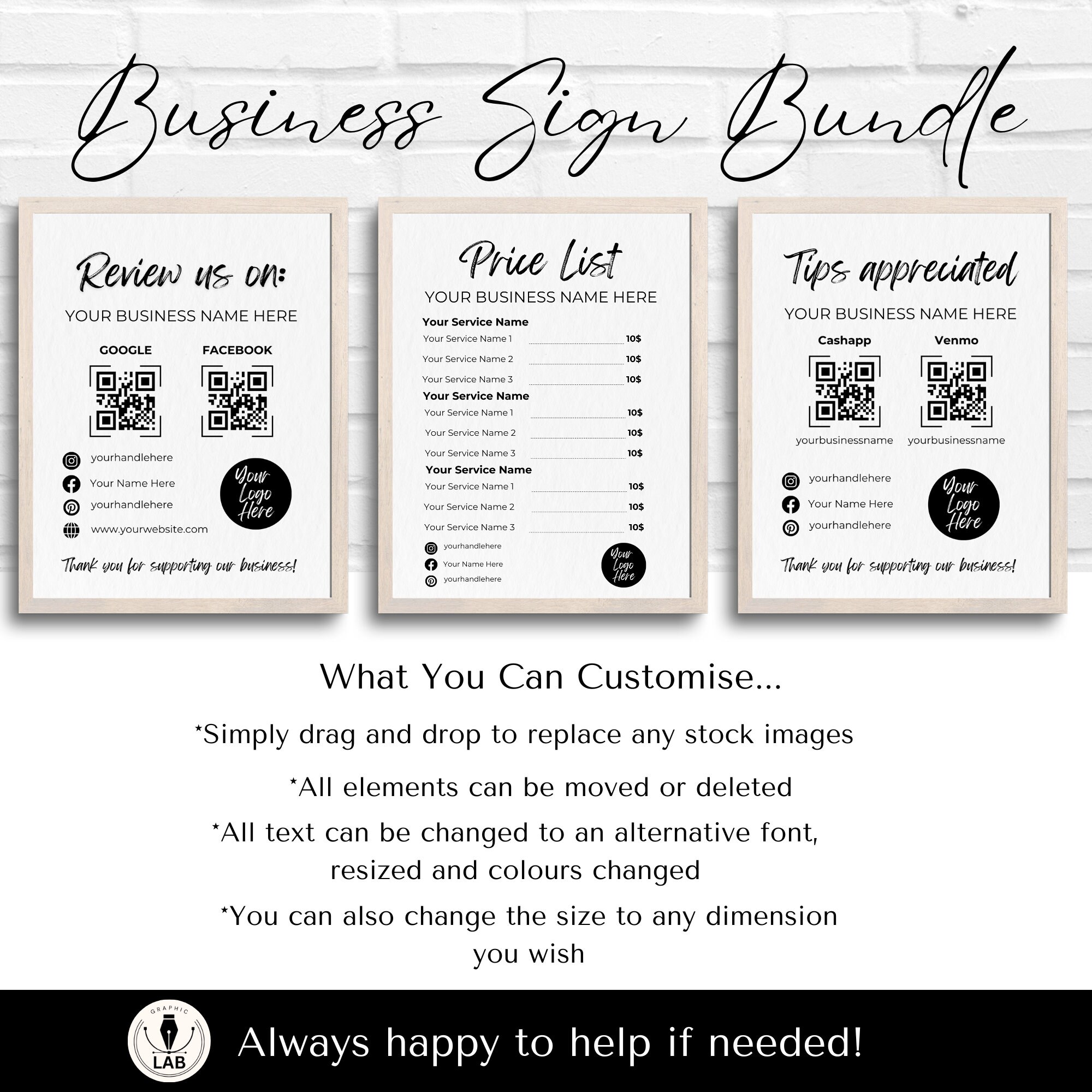 Business Sign Template: Digital Download Canva QR Code & - Etsy
