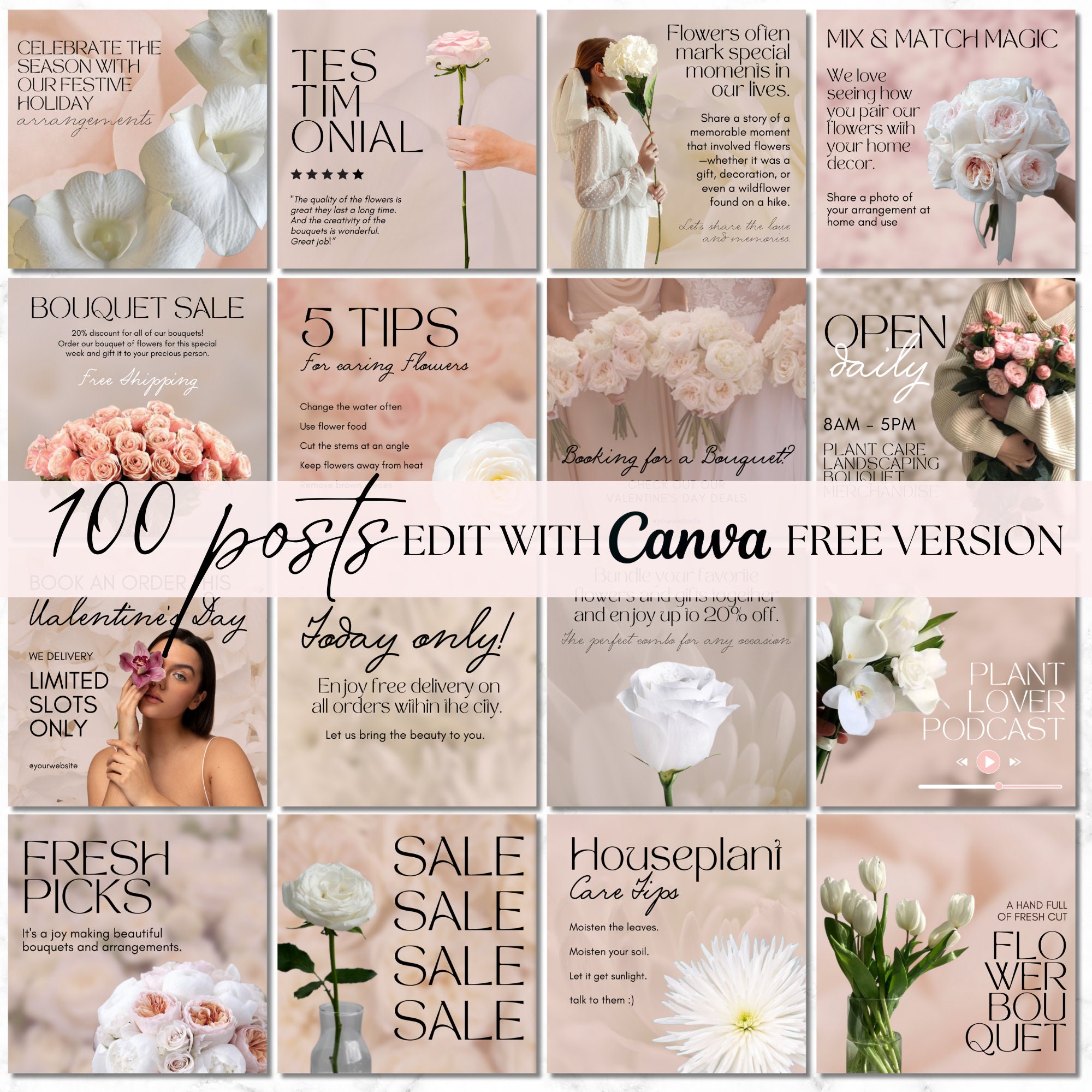 Floral Designer Social Media Post Templates Canva Florist Marketing Kit ...