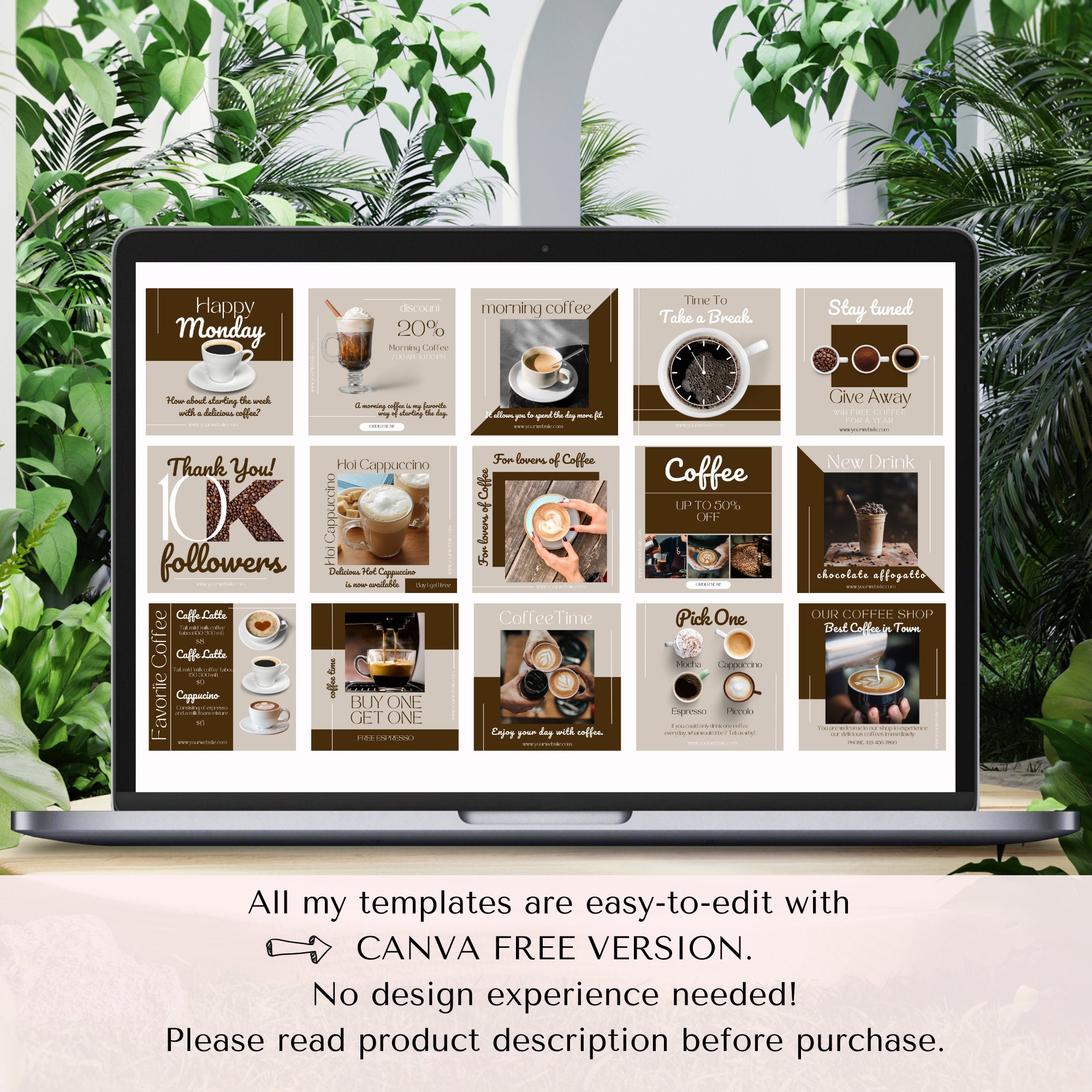 Coffee Shop Instagram Templates Canva Branding Kit for Cafe Business IG ...