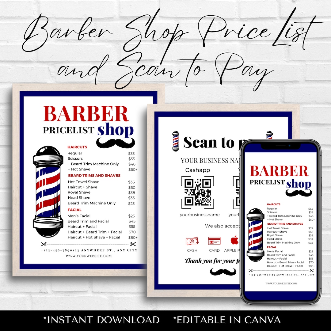 Barber Shop Price List Template: Editable Hairstylist Flyer (digital ...