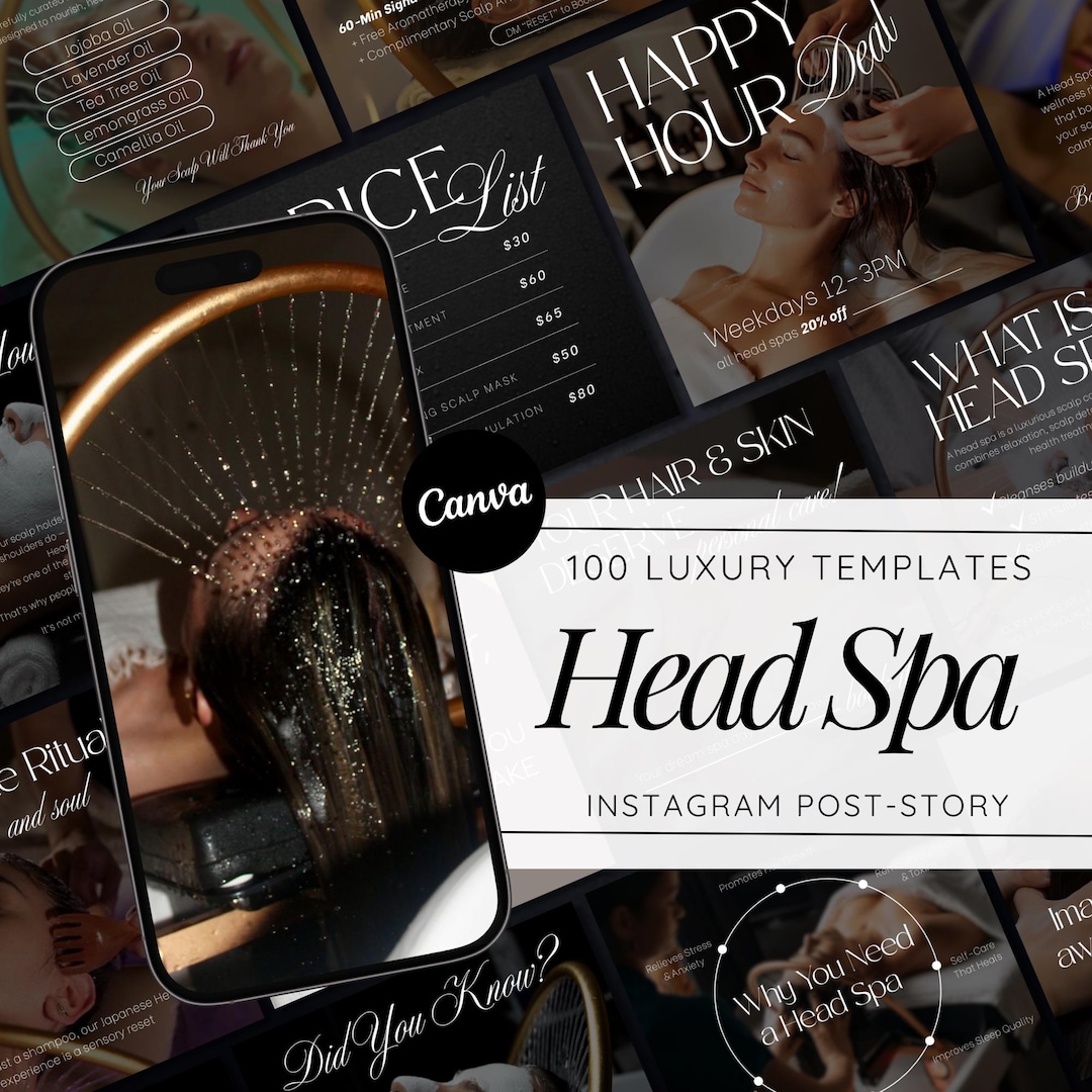 Head Spa Instagram Templates | Scalp Treatment Social Media Kit | Canva ...