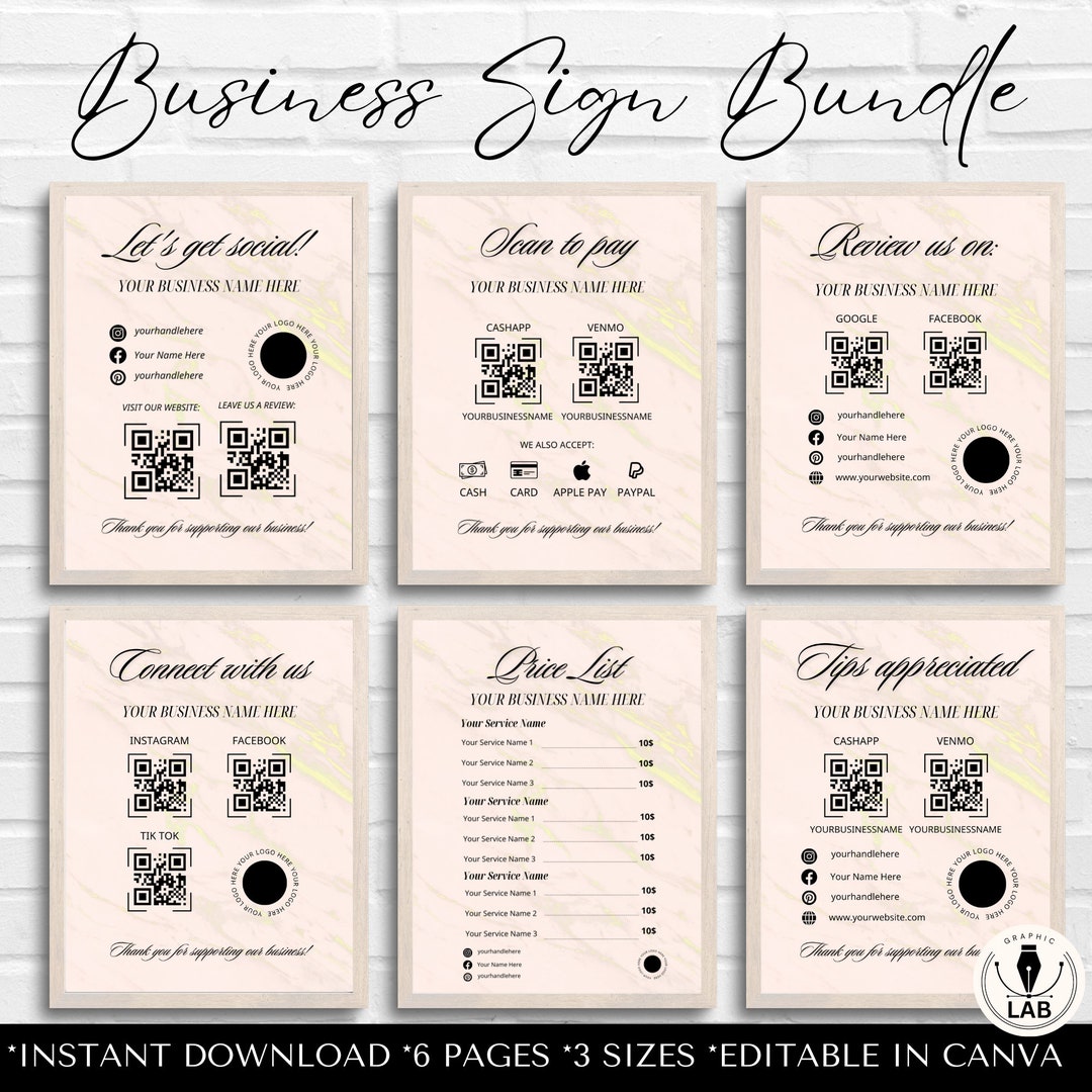 Editable Canva Template for QR Code Signs | Digital Download Business ...