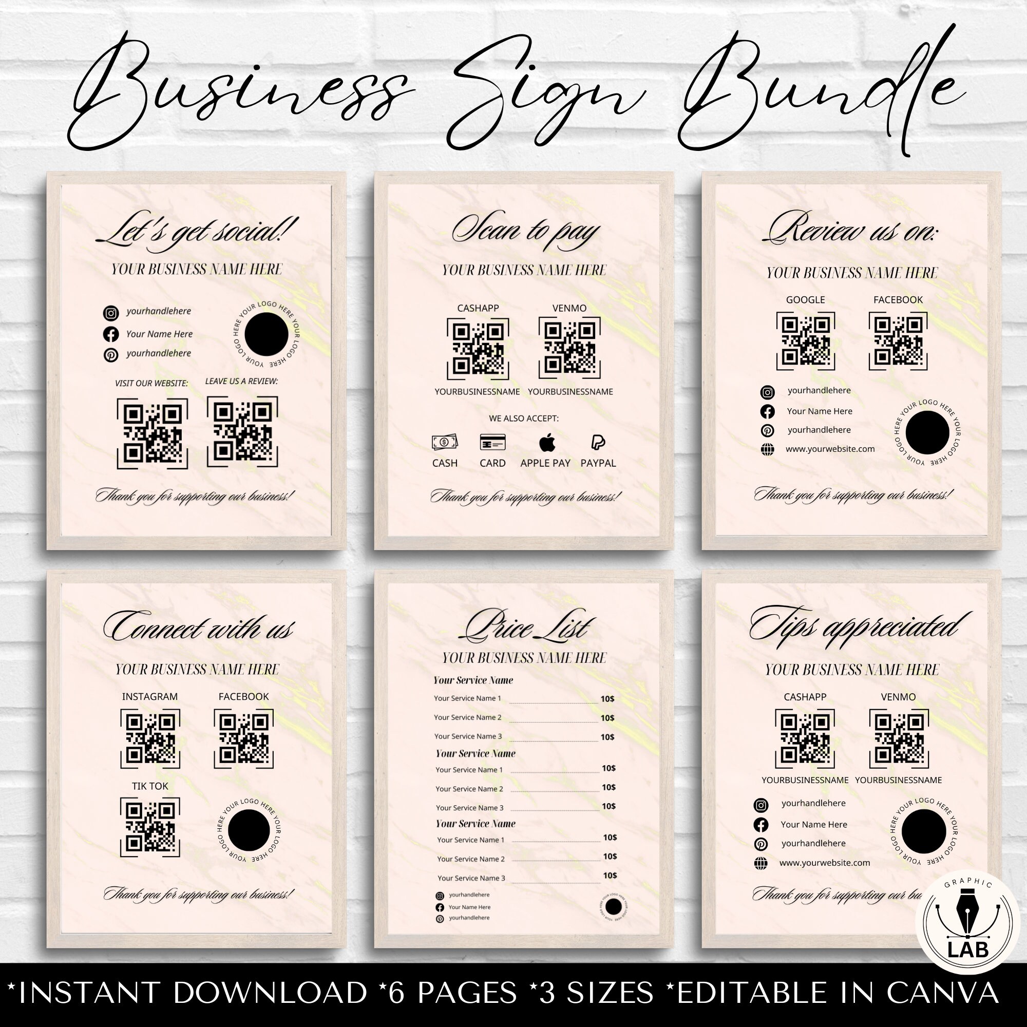 Editable Canva Template for QR Code Signs Digital Download Business ...