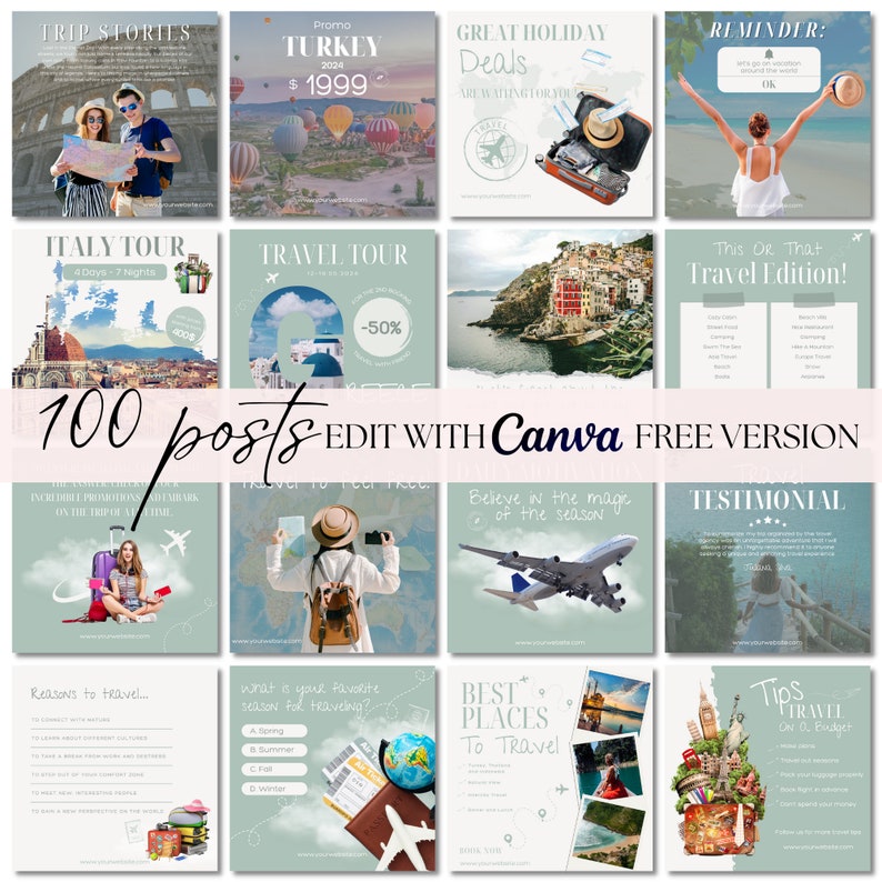 Travel Agency Canva Templates for Instagram Posts Social Media Kit With ...