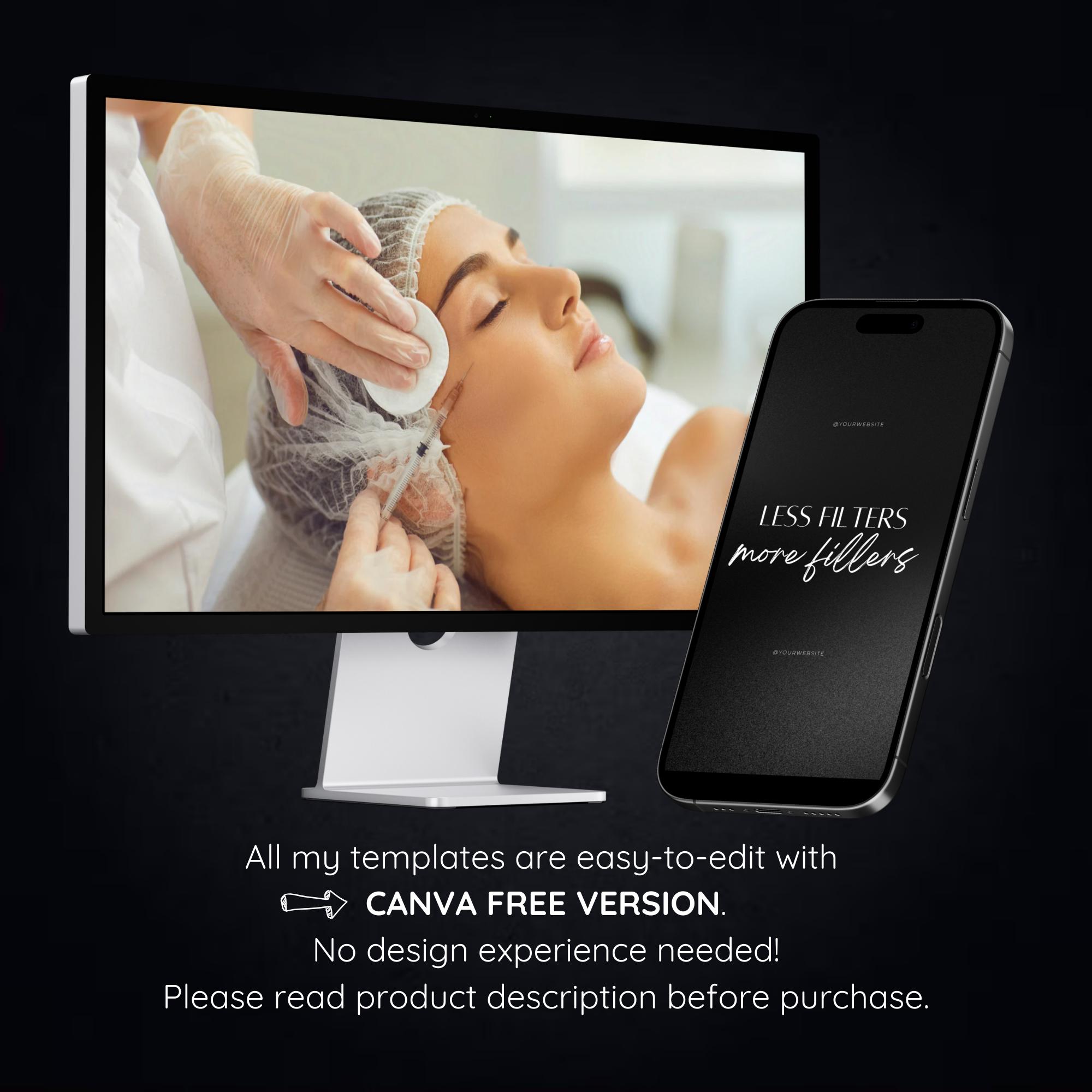 Botox & Fillers Instagram Posts and Stories: Esthetician Feed Templates ...