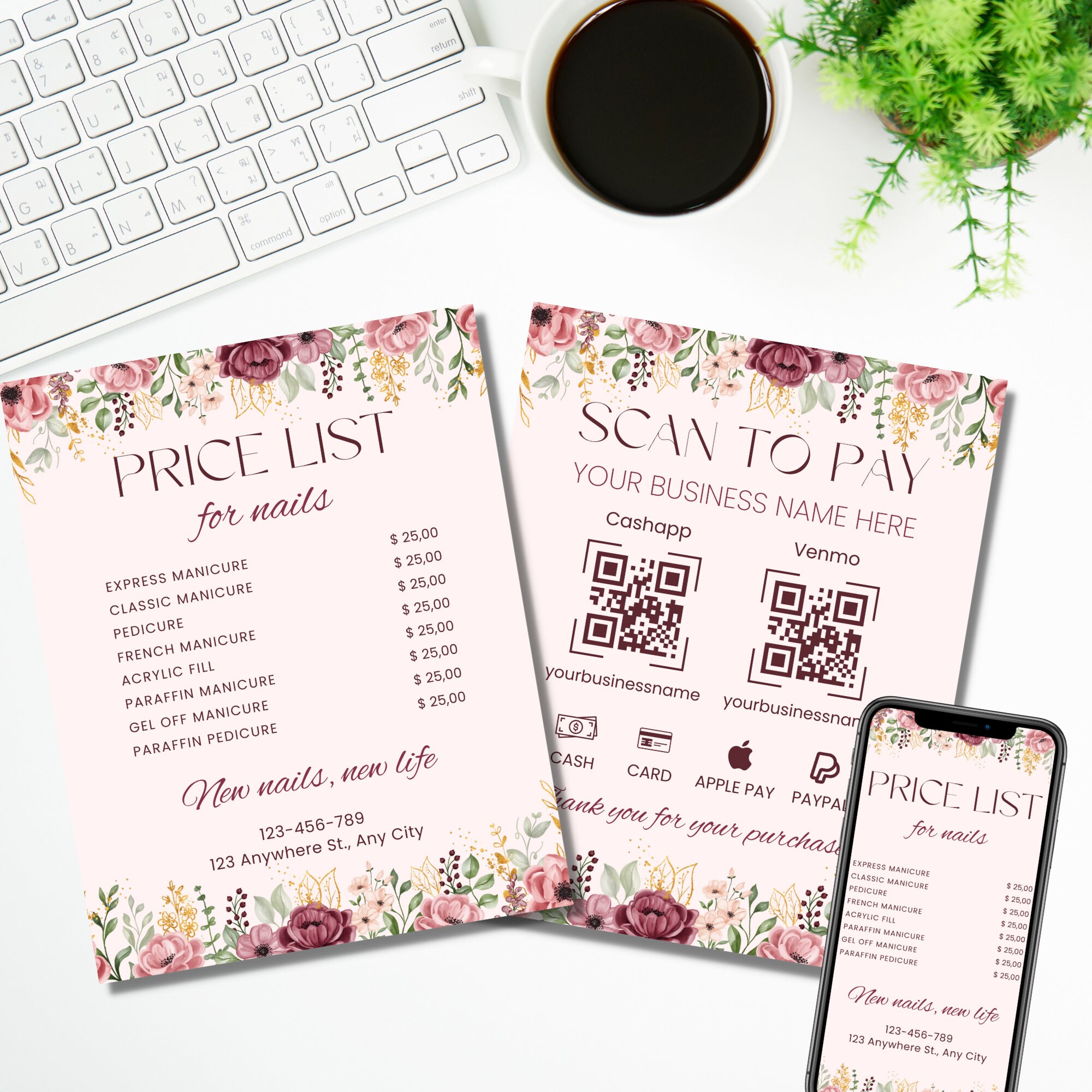 Nail Salon Price List Template | Elegant Spa Pricing Menu ...