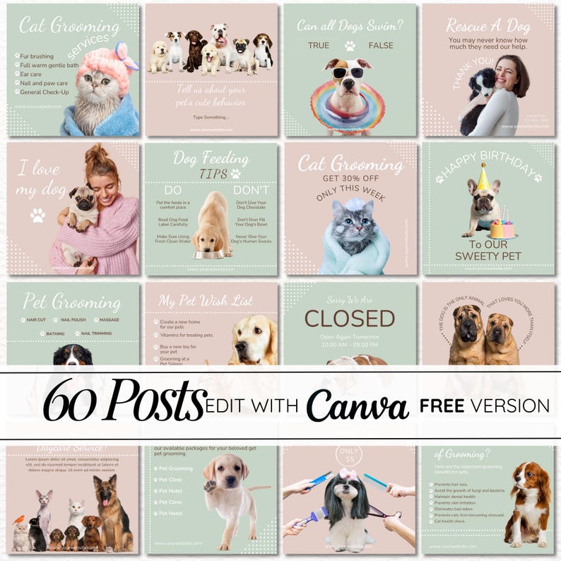 Dog Grooming Instagram Templates | Pet Shop Social Media Kit | Canva ...
