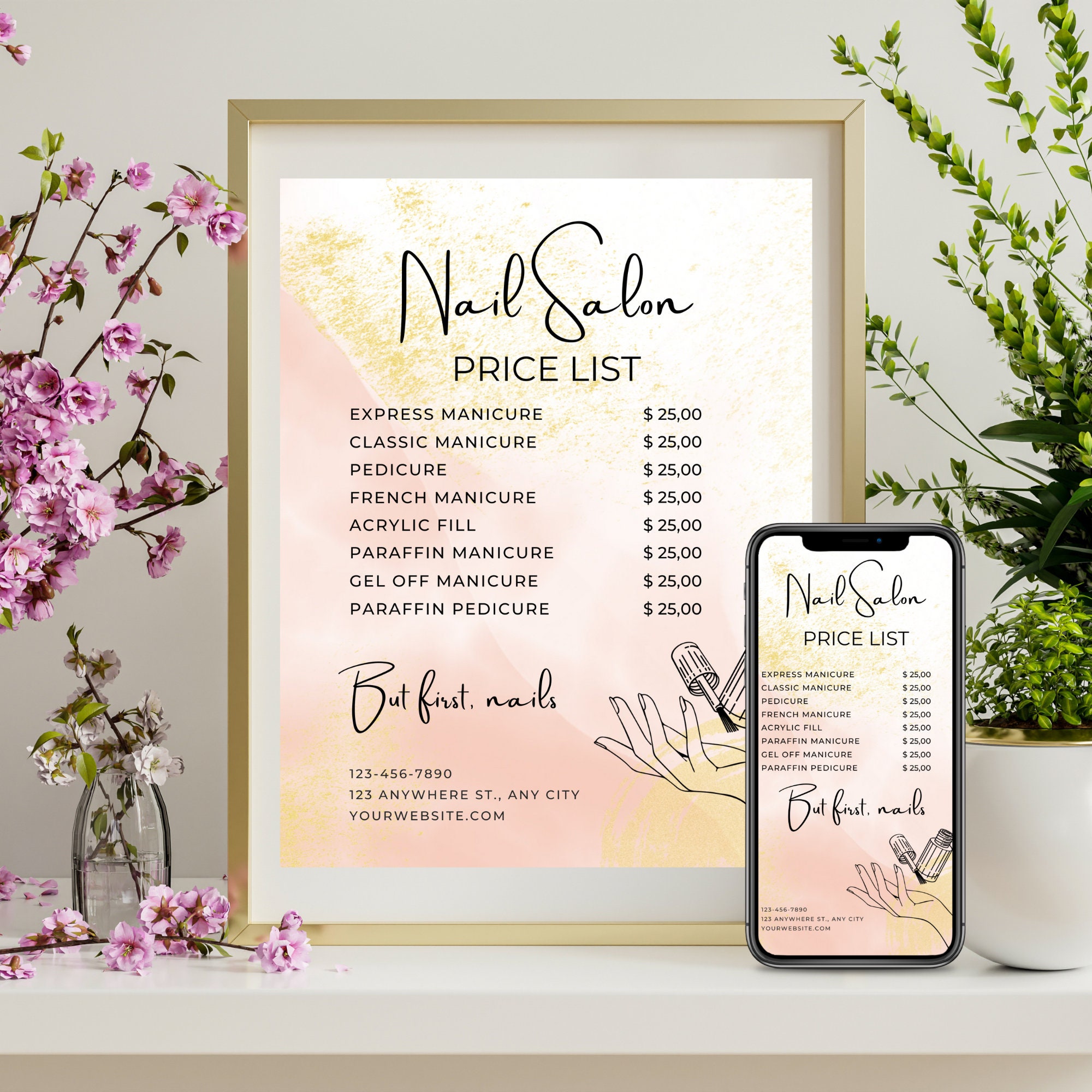 Nail Salon Price List Design Canva Editable Template Printable Spa Menu ...