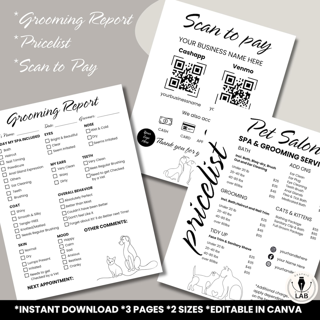 Dog Groomer Report Sheet Canva Template | Pet Grooming Business Form ...