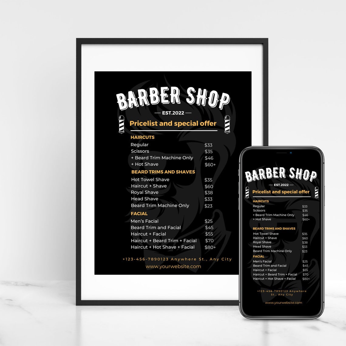 Barber Shop Price List Editable Canva Template for Barber - Etsy