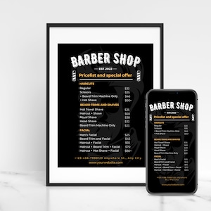 Barber Shop Price List | Editable Canva Template for Barber Branding | Digital Printable Flyer ...