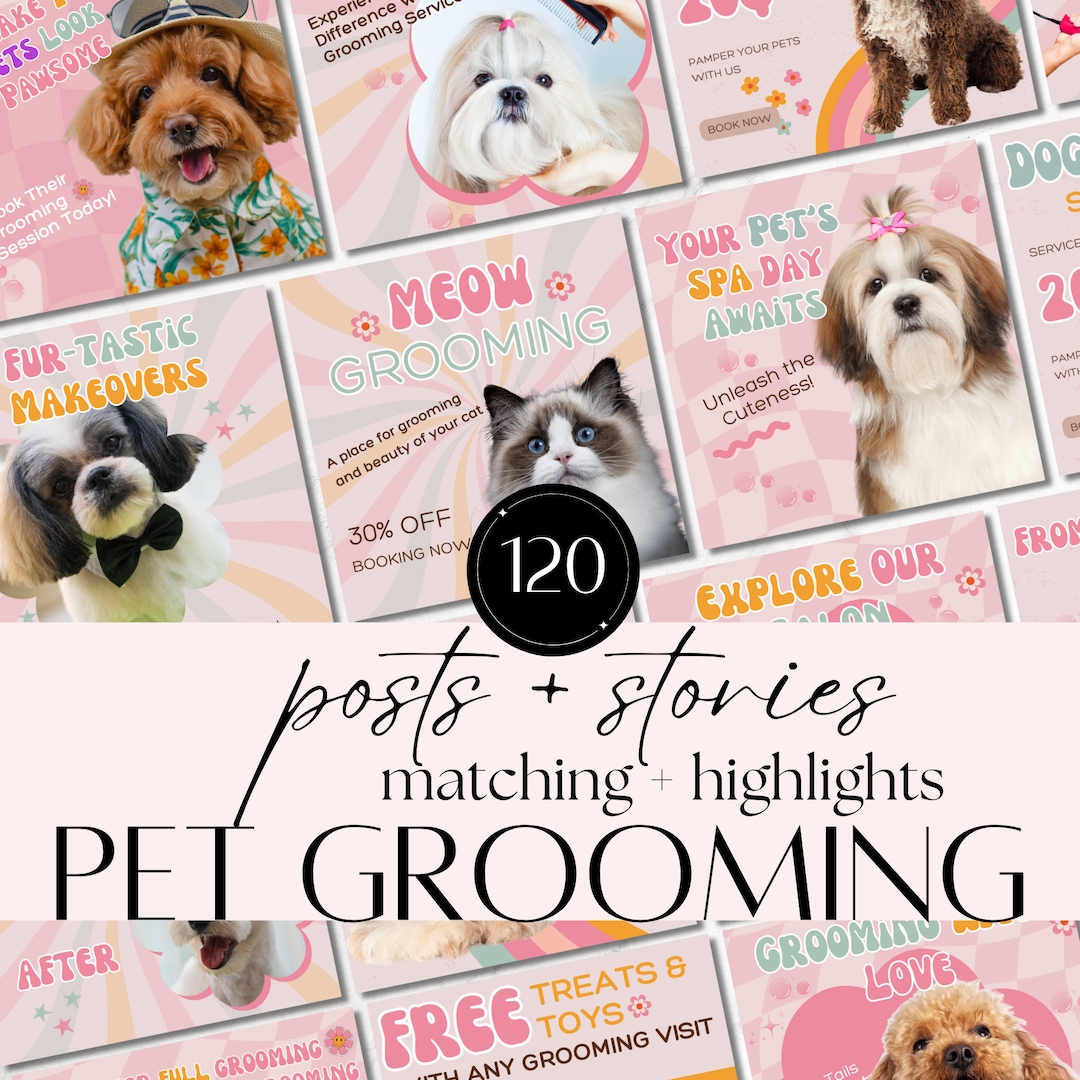 Dog Groomer Retro Canva Template Kit Pet Business Instagram Feed ...