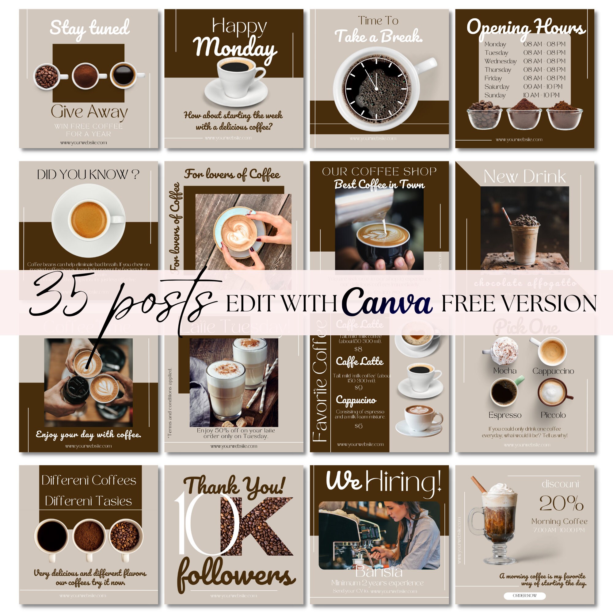 Coffee Shop Instagram Templates Canva Branding Kit for Cafe Business IG ...