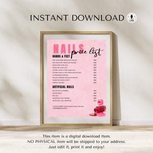 Nail Price List: Instant Download, Editable Template for Salon ...