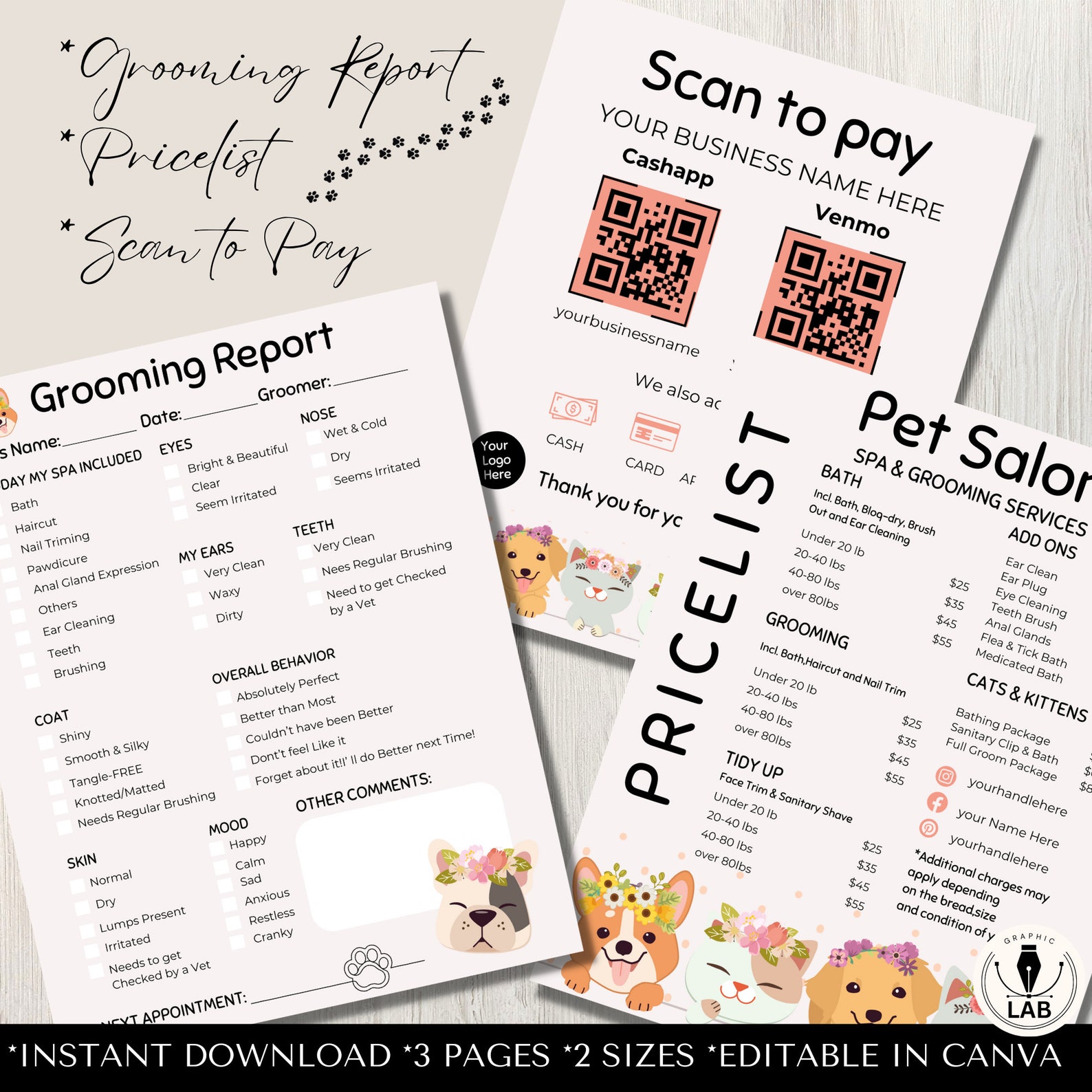 Dog Grooming Forms Instagram Template Canva Pet Shop Designs Dog ...