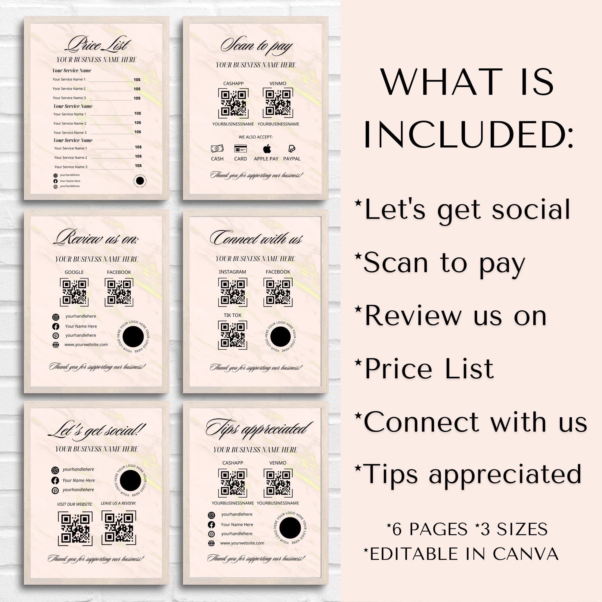 Editable Canva Template for QR Code Signs Digital Download Business ...