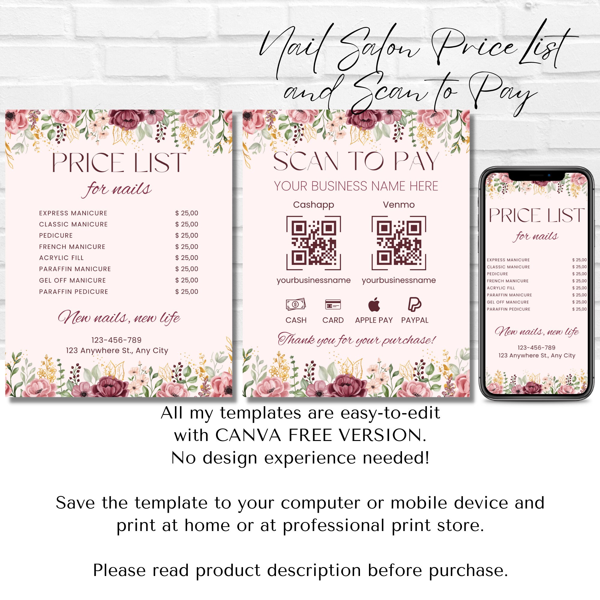 Nail Salon Price List Template | Elegant Spa Pricing Menu ...