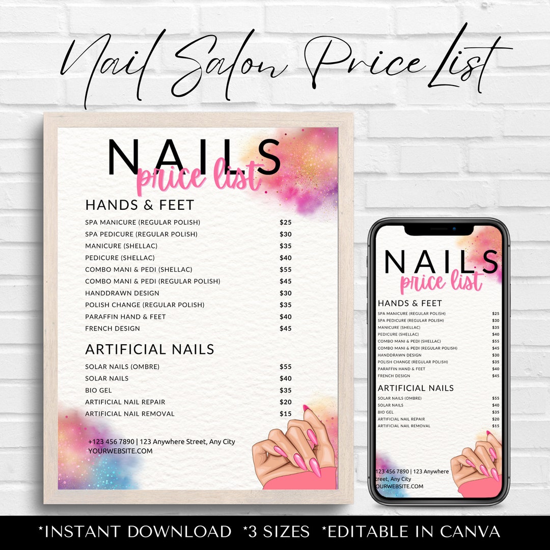 Pink Nail Price List Template | Nail Tech Flyer | Salon Service Menu ...