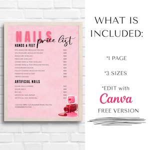Nail Price List: Instant Download, Editable Template for Salon ...