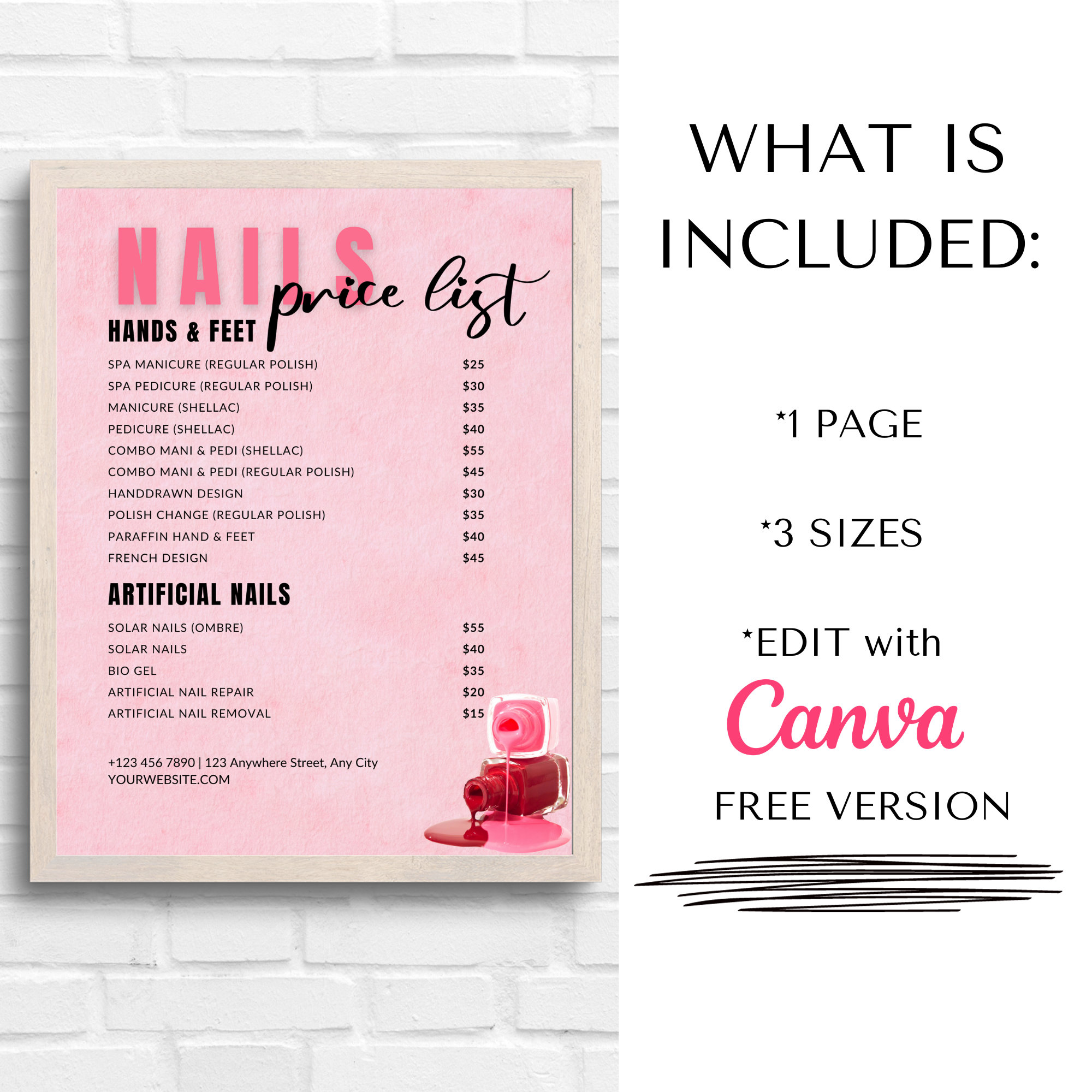 Nail Price List: Instant Download Editable Template for - Etsy