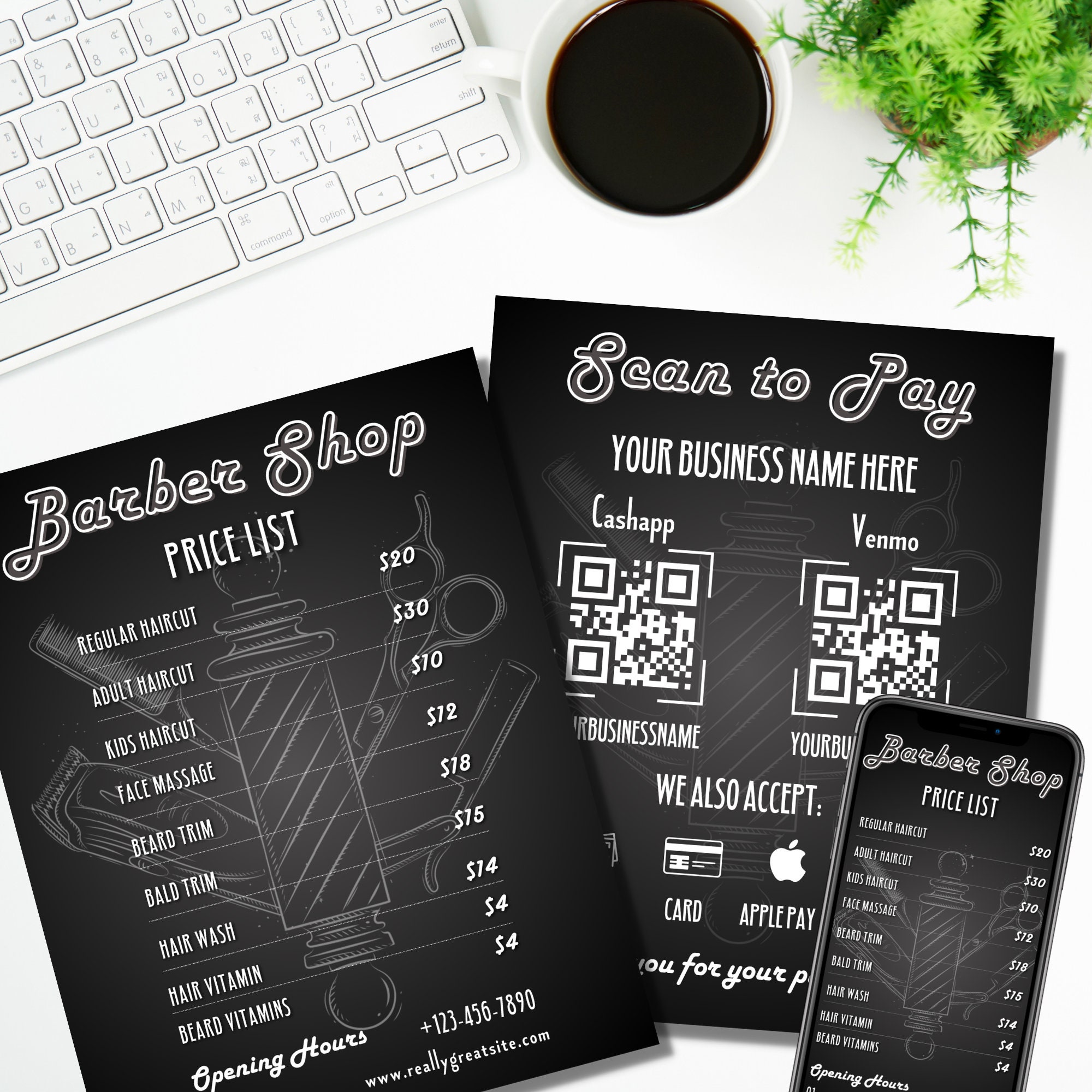 Editable Price List Canva Template for Barbershops Custom Barber Shop ...