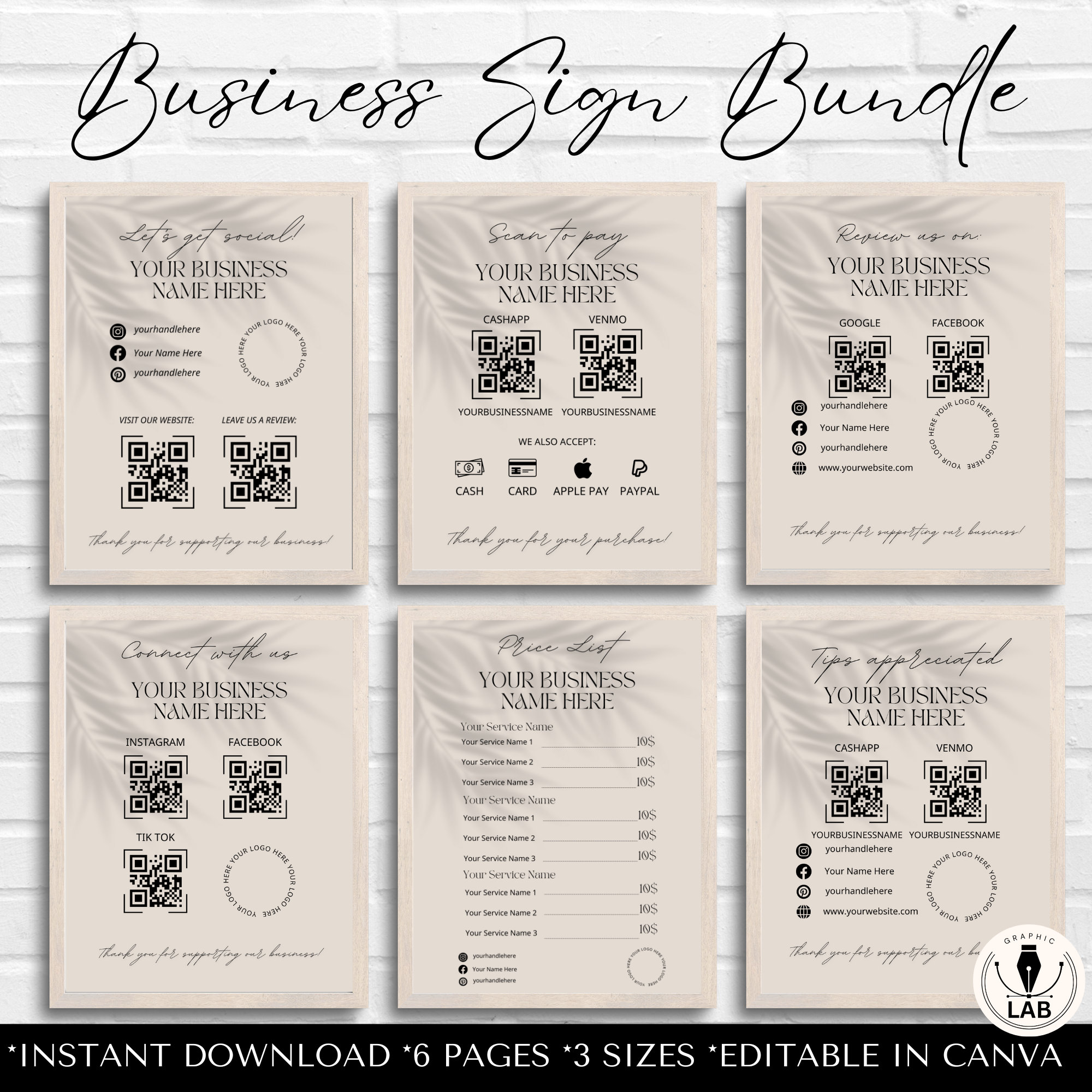 Payment Sign Editable Template Printable Digital Download for Business ...