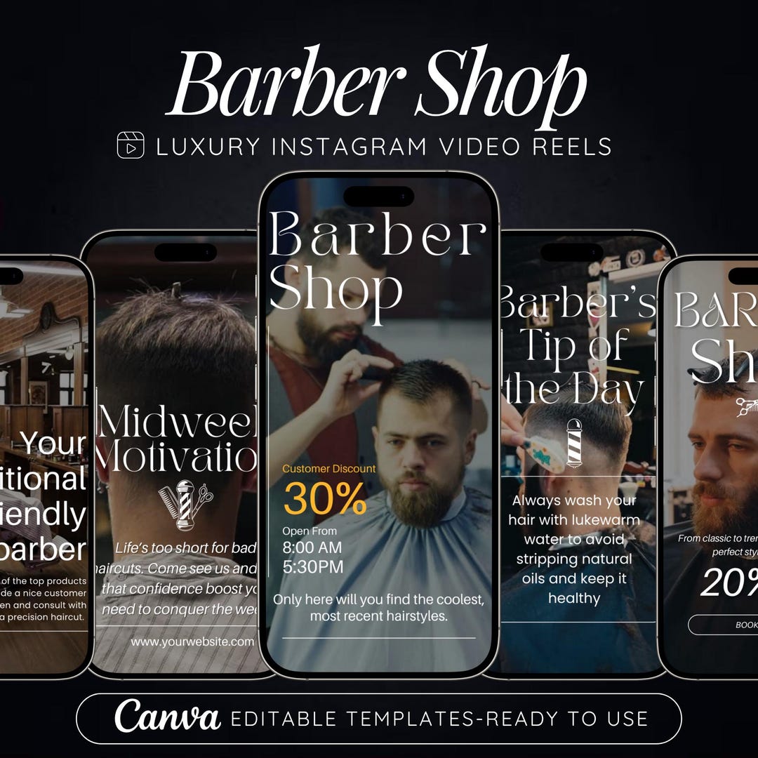 Barber Shop Instagram Reels Templates: Canva Social Media Kit - Etsy