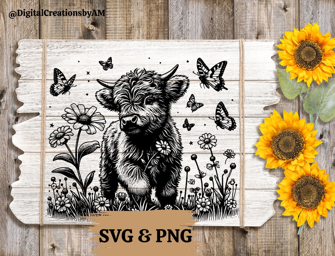 Highlander Png, Highland Cow Svg, Butterfly Png, Cow Engraving ...
