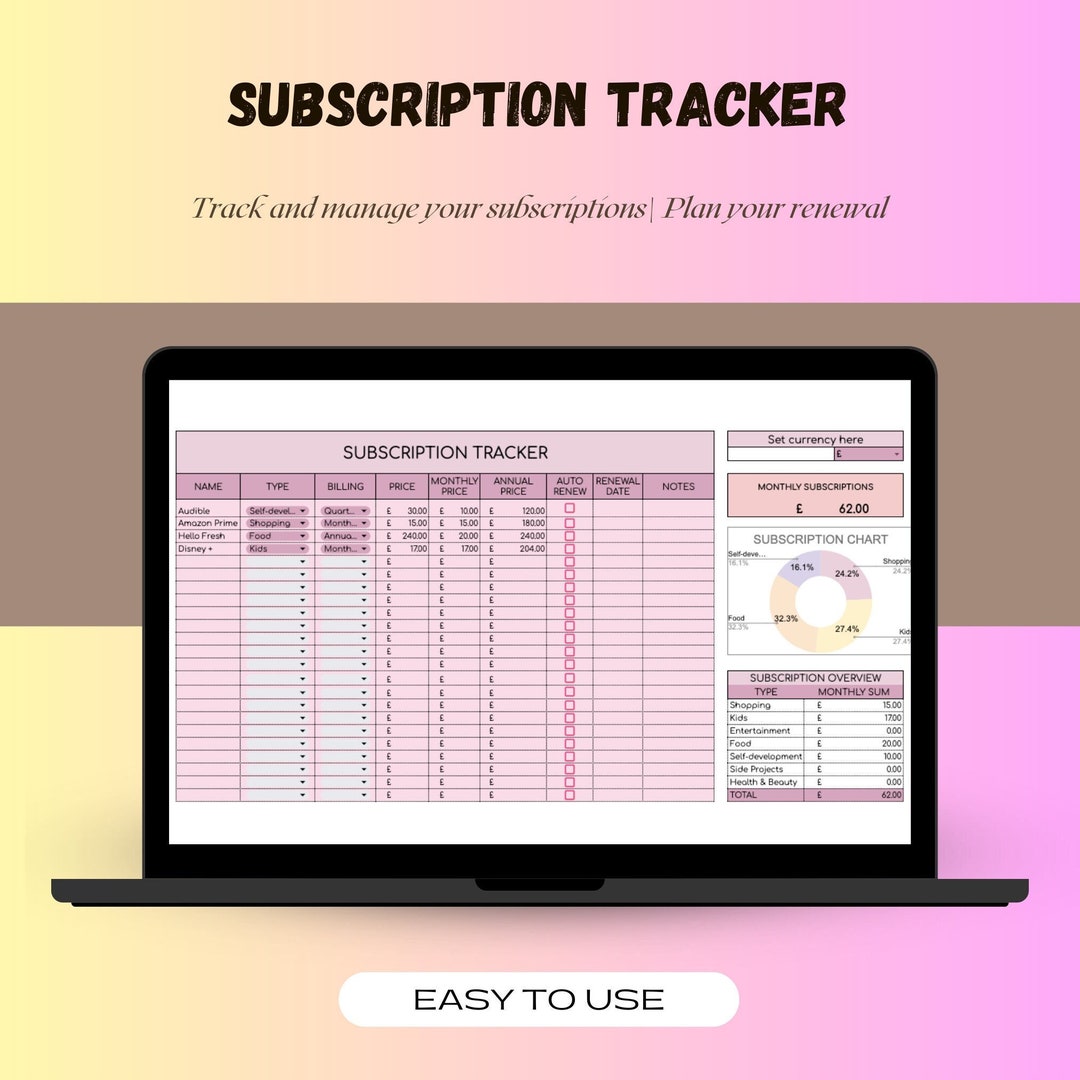 Easy Subscription Tracker Budget Template Google Sheets Planner ...