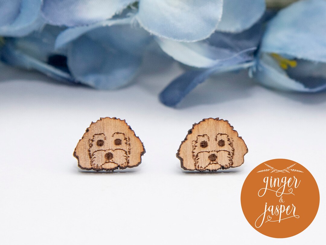 Wooden Dog Earrings, Wood Cockapoo Studs, Laser Cut Cavapoo Stud ...