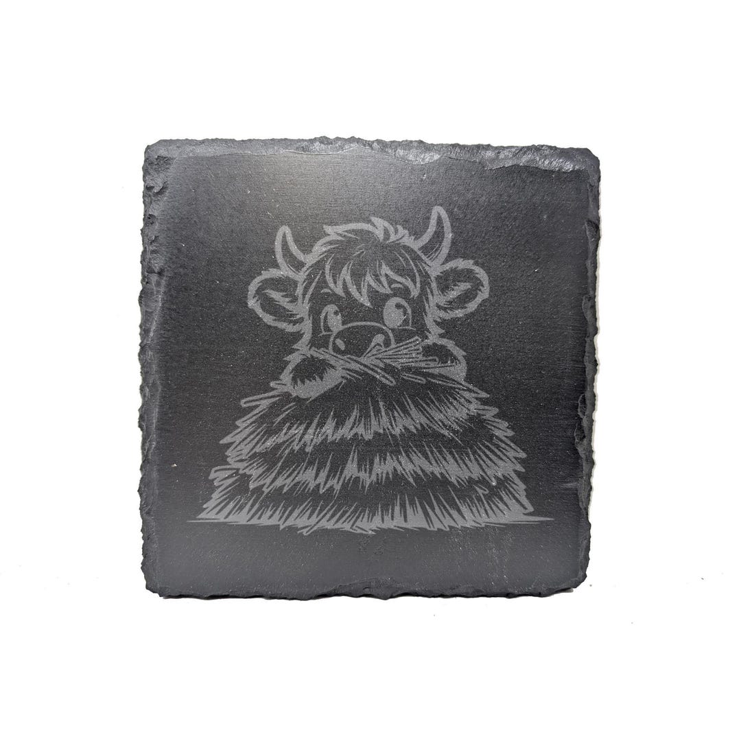 Slate Coaster Highland Cow in Hay Pile Laser Engraved Fall Autumn - Etsy