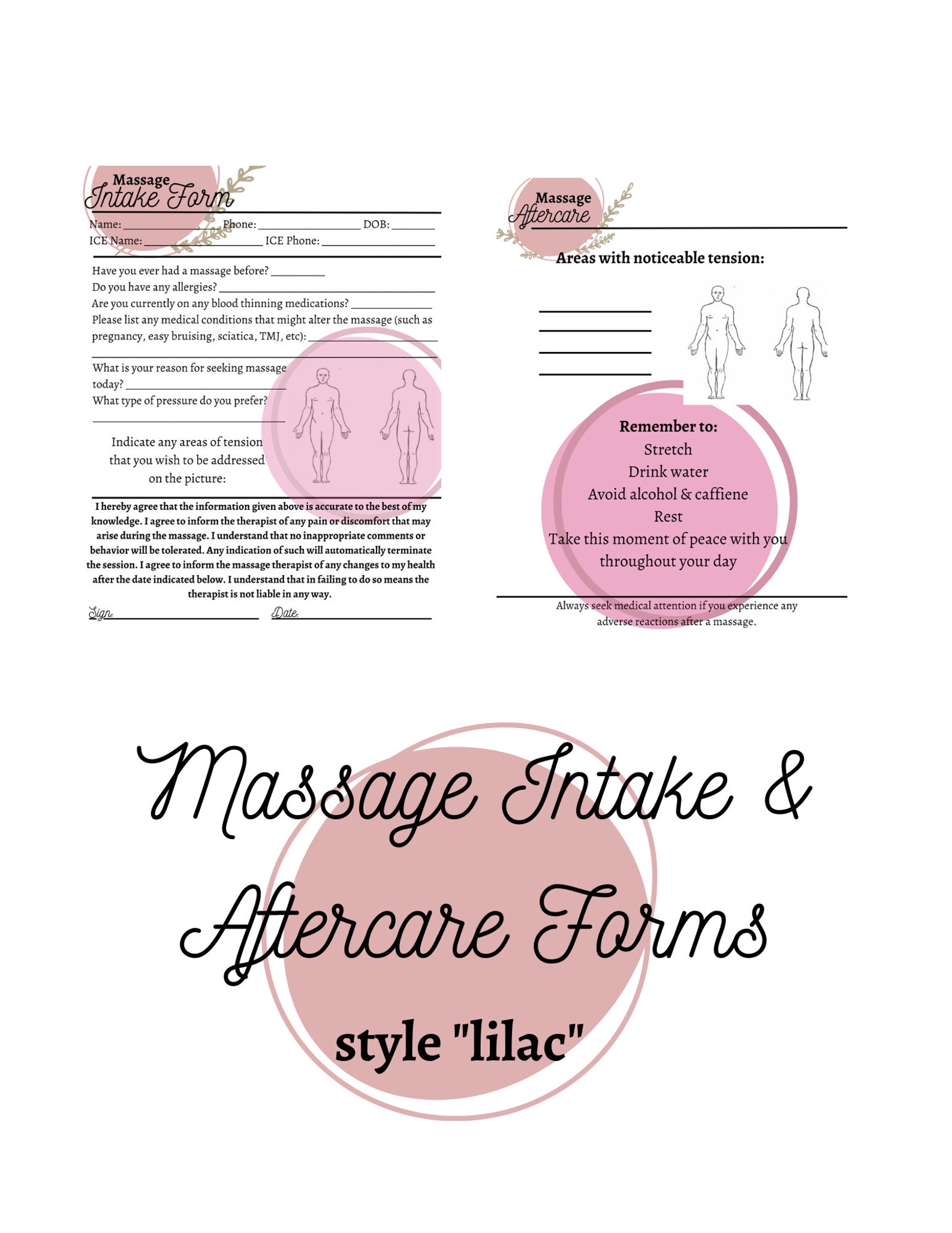 Massage Intake & Aftercare Forms. Style- "lilac" - Etsy