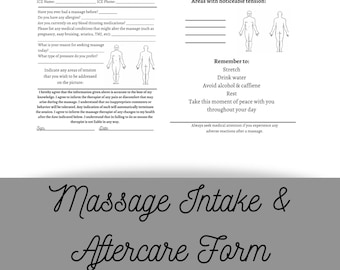 Massage Intake Form & Aftercare Printout - Etsy