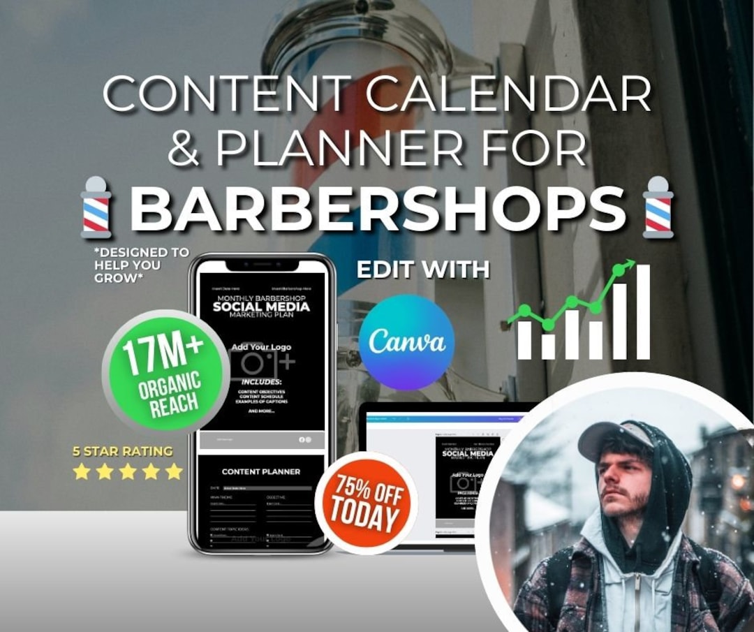 Barbershop Content Calendar Template Canva, Social Media Planner ...