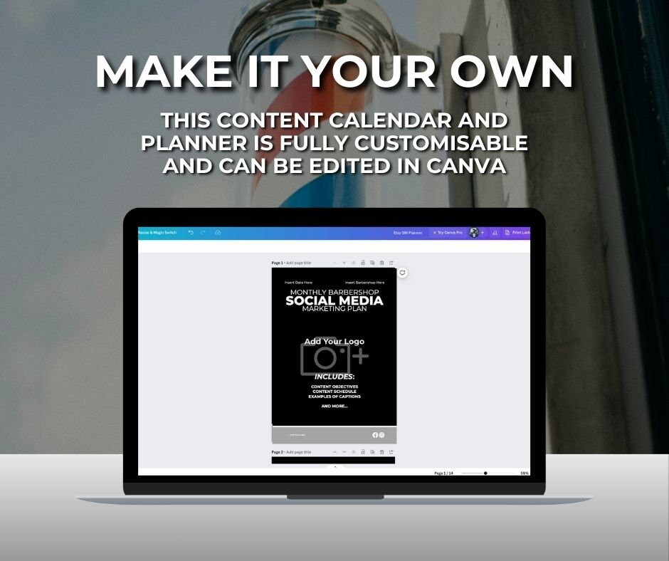 Barbershop Content Calendar Template Canva, Social Media Planner ...