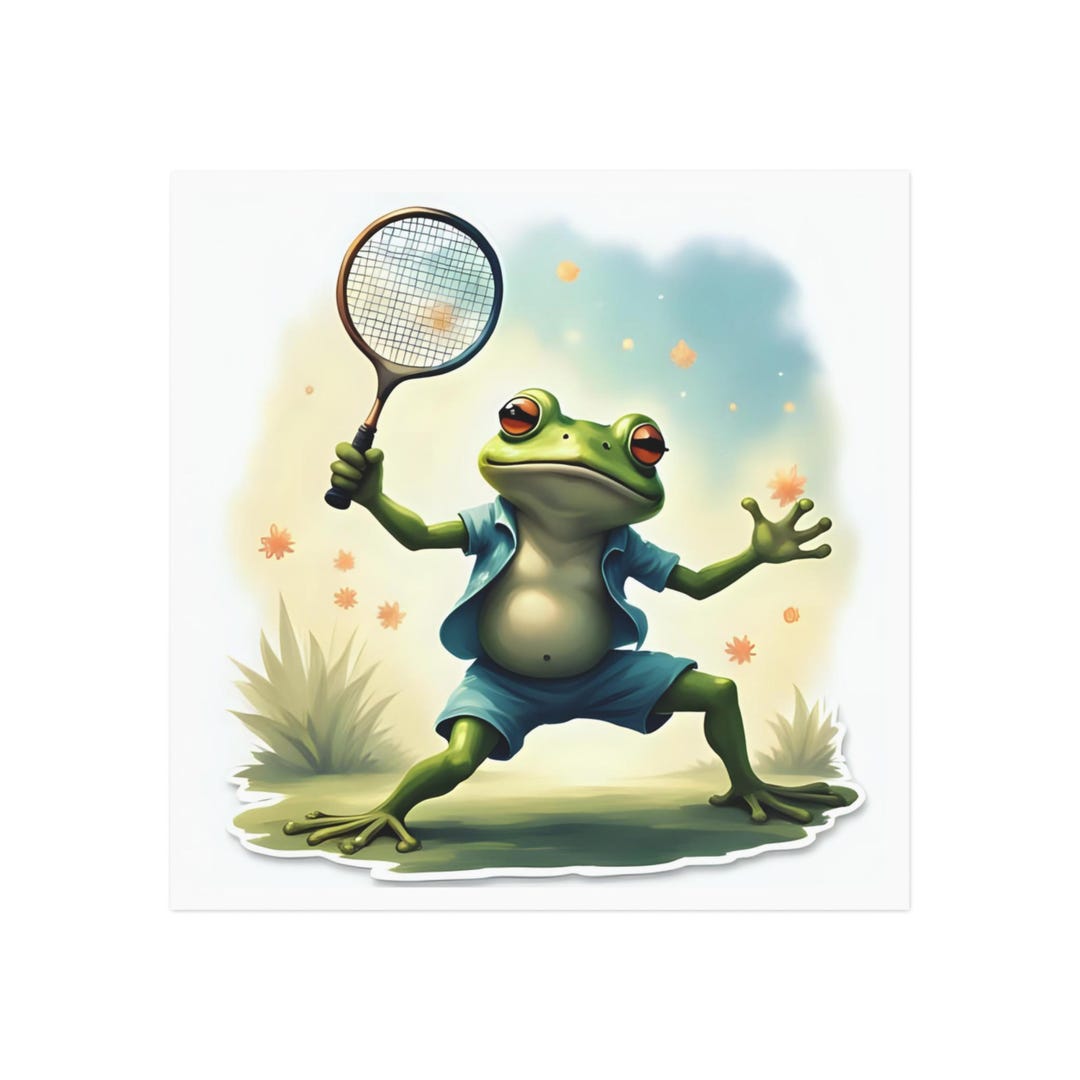 Frog Playing Tennis Square Magnet | Cute Cartoon Amphibian - Etsy
