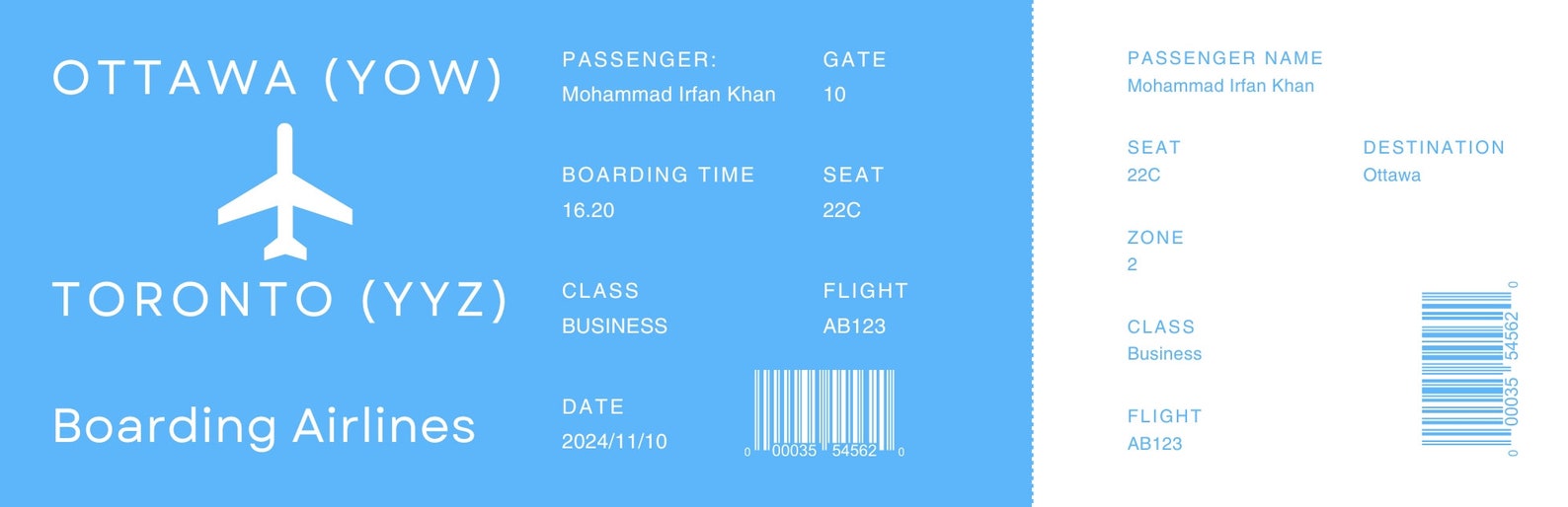 Tailored Boarding Pass Creation With Canva: Editable Airline Ticket ...