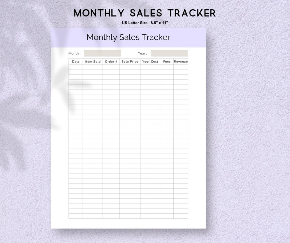Printable Monthly Sales Tracker: US Letter, Online Business (digital ...