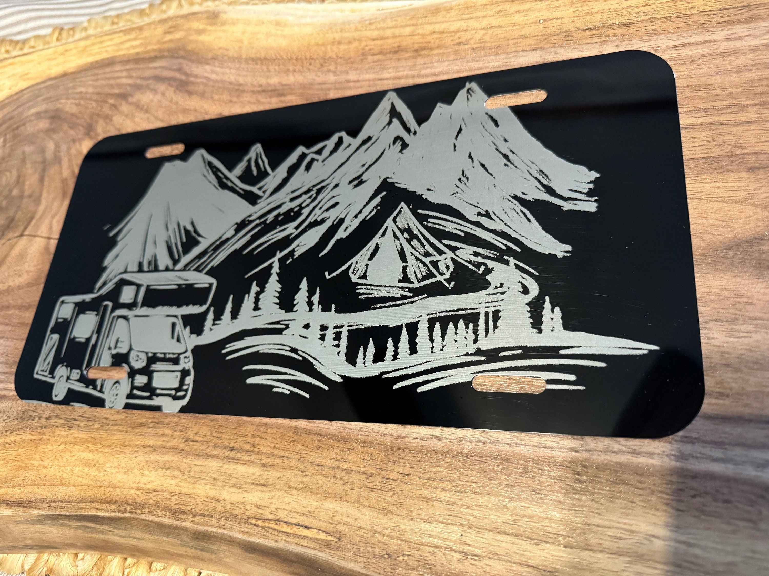 Camping Logo Engraved Aluminum License Plate With Camper, Tent and ...