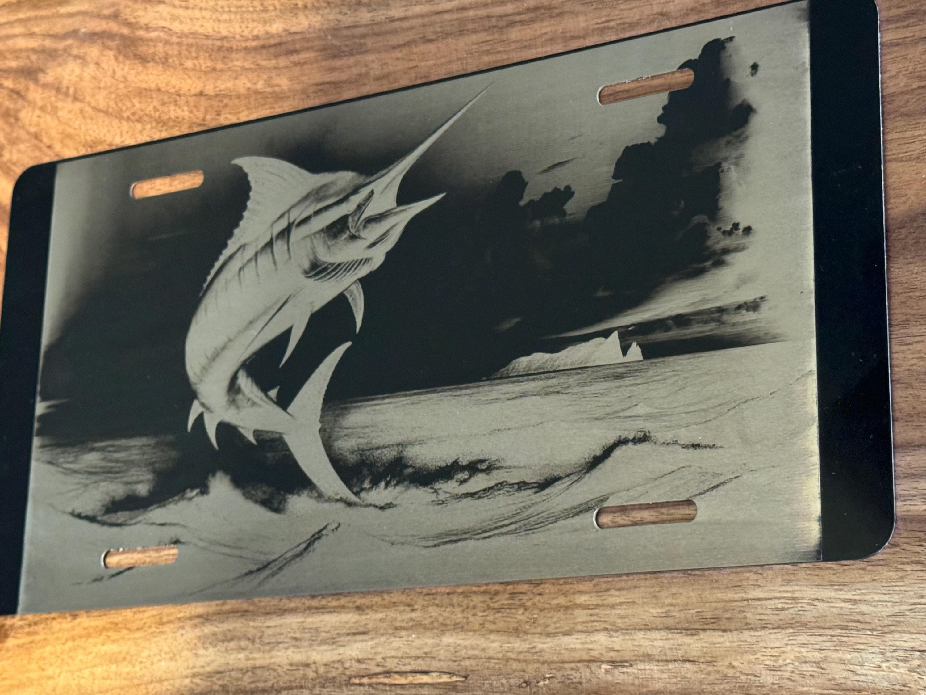 MARLIN FISH License Plate Black Laser Engraved on Aluminum Plate - Etsy