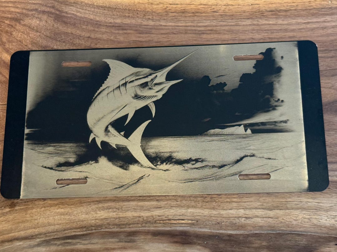MARLIN FISH License Plate Black Laser Engraved on Aluminum Plate - Etsy