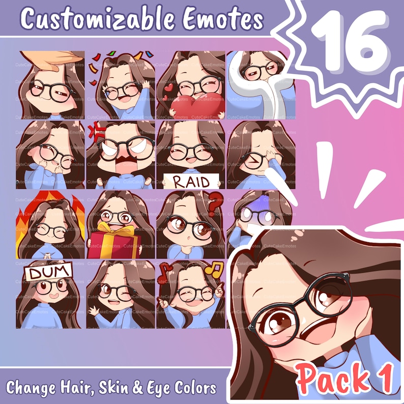 EMOTES BUNDLE Cute Chibi Girl | Twitch, Discord, Youtube (female Pack 1 ...