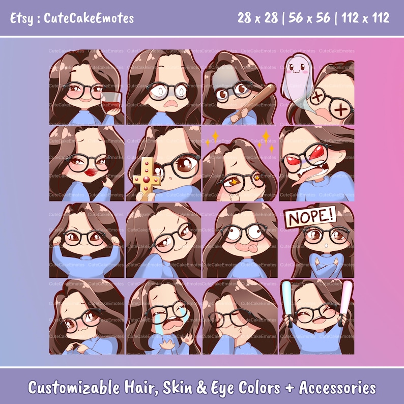 EMOTES BUNDLE Cute Chibi Girl for Twitch, Discord, Youtube female ALL ...