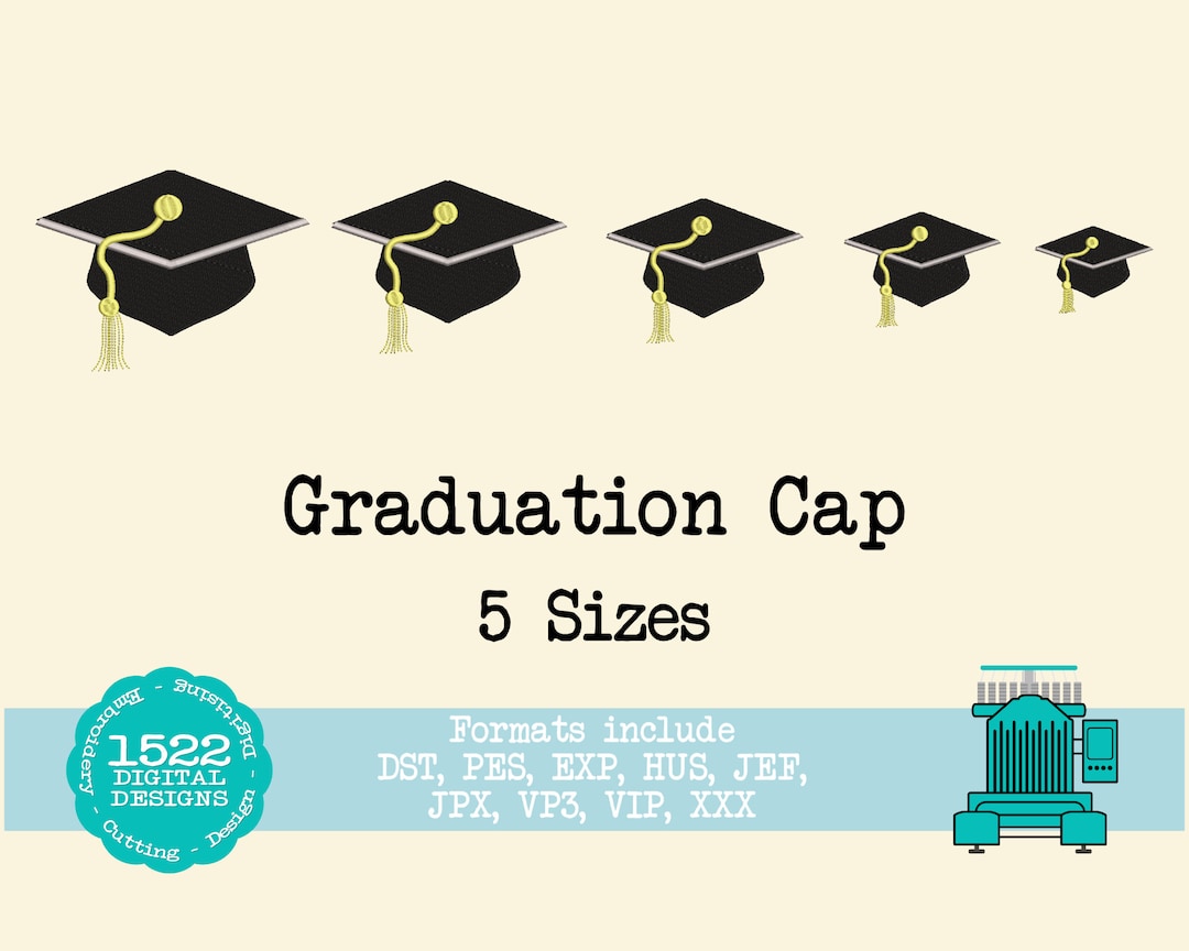 Graduation Cap Machine Embroidery File Instant Download, Mortar Board 5 ...