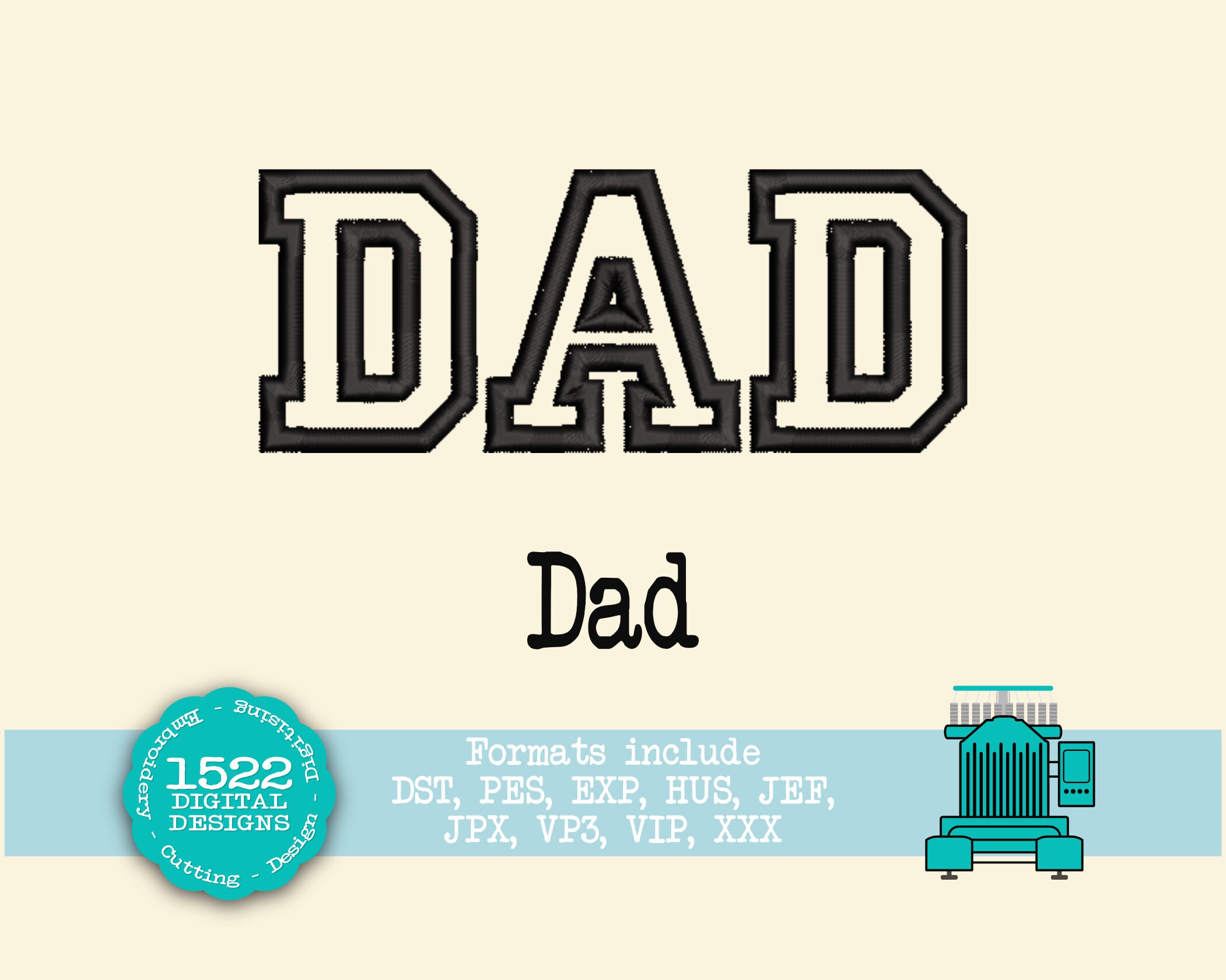 Dad Applique Word Machine Embroidery File - Fathers Day Gift, Instant ...