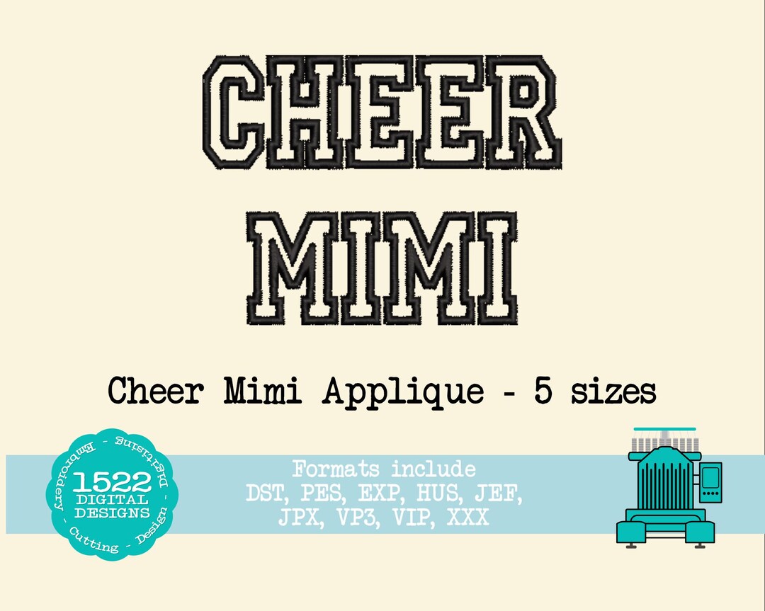 Cheer Mimi Applique Embroidery Design: College Font (instant Download ...